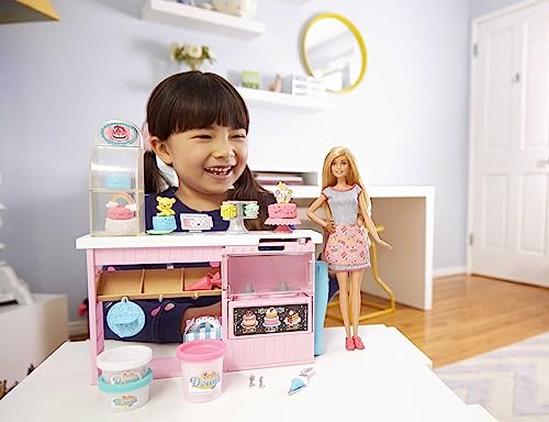 Barbie Cake Decorating Playset with Blonde Doll, Baking Island with Oven, Molding Dough & Toy Cake-Making Pieces [Amazon Exclusive]