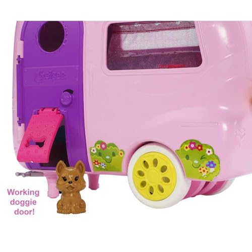 Barbie Club Chelsea Toy Car & Camper Playset, Blonde Chelsea Small Doll, Puppy & 10+ Accessories, Unhitch & Open for Campsite