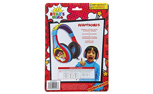 Ryans World Kids Headphones, Adjustable Headband, Stereo Sound, 3.5Mm Jack, Wired Headphones for Kids, Tangle-Free, Volume Control, Foldable, Childrens Headphones Over Ear for School Home, Travel