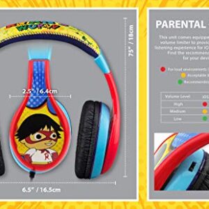 Ryans World Kids Headphones, Adjustable Headband, Stereo Sound, 3.5Mm Jack, Wired Headphones for Kids, Tangle-Free, Volume Control, Foldable, Childrens Headphones Over Ear for School Home, Travel