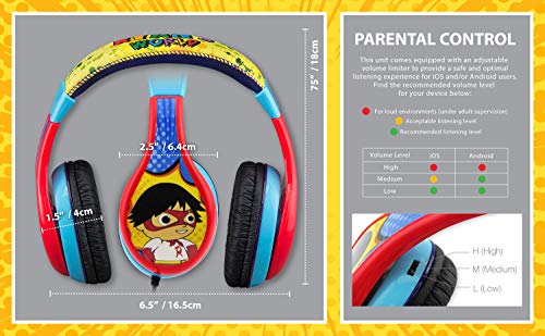 Ryans World Kids Headphones, Adjustable Headband, Stereo Sound, 3.5Mm Jack, Wired Headphones for Kids, Tangle-Free, Volume Control, Foldable, Childrens Headphones Over Ear for School Home, Travel