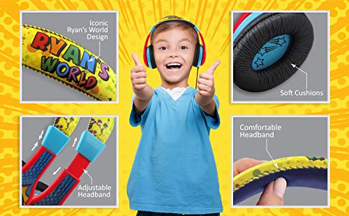 Ryans World Kids Headphones, Adjustable Headband, Stereo Sound, 3.5Mm Jack, Wired Headphones for Kids, Tangle-Free, Volume Control, Foldable, Childrens Headphones Over Ear for School Home, Travel