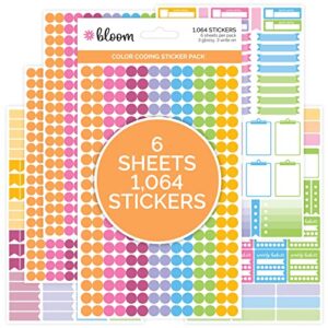 bloom daily planners color coding planner stickers - 1/4" dot labels - six sheets, 1000+ stickers per pack!