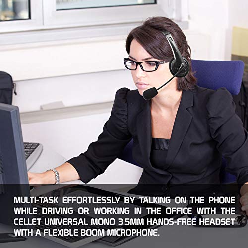 Cellet Wired Hands Free Headphones with 3.5mm Jack, Compatible to Computer Cellphone Headphone PC Skype Webinar Smart Phone Call Center Use Hands Free for delivery Man Truck Driver