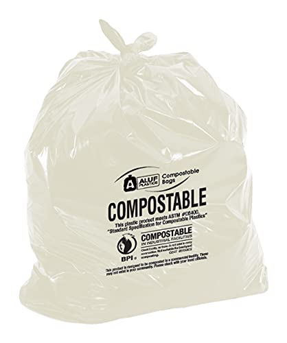 Aluf Plastics Biodegradable Compost Bags - 56 Gallon (40ct) ATSM #D6400 Approved - 100% Biodegradable for Industrial and Commercial Composting