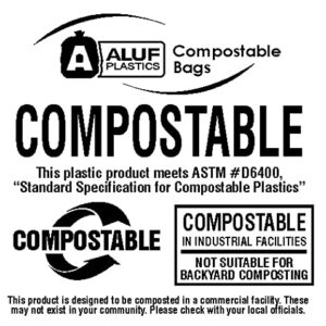 Aluf Plastics Biodegradable Compost Bags - 56 Gallon (40ct) ATSM #D6400 Approved - 100% Biodegradable for Industrial and Commercial Composting