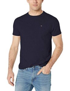 tommy hilfiger men's short sleeve crewneck t shirt with pocket, navy blazer, small