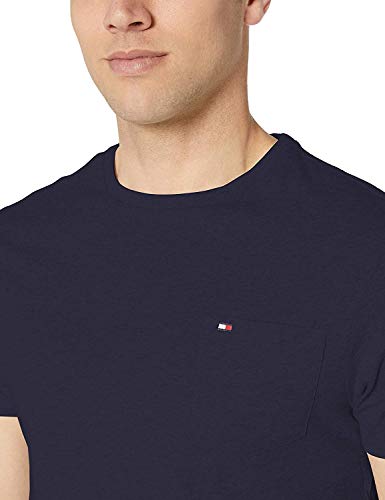 Tommy Hilfiger Men's Short Sleeve Crewneck T Shirt with Pocket, Navy Blazer, Small