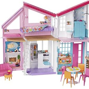 Barbie Doll House Playset, Malibu House with 25+ Themed Furniture & Accessories, 6 Rooms Including 2-In-1 Transformations