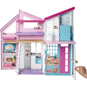 Barbie Doll House Playset, Malibu House with 25+ Themed Furniture & Accessories, 6 Rooms Including 2-In-1 Transformations