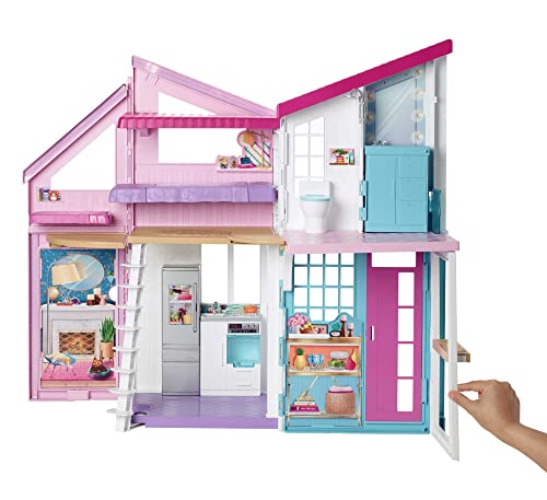 Barbie Doll House Playset, Malibu House with 25+ Themed Furniture & Accessories, 6 Rooms Including 2-In-1 Transformations