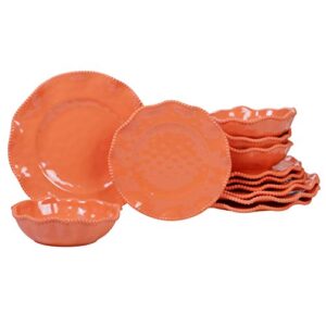 certified international perlette coral 12 pc melamine dinnerware set, service for 4