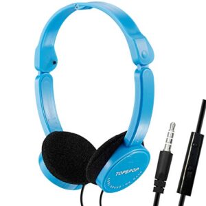 kids headphones wired over ear headphone lightweight stereo headset adjustable headband headset with mic 3.5mm foldable earphone for kids boys girls adult online learning school laptop travel (blue)