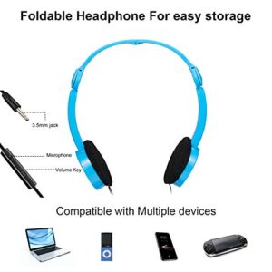 Kids Headphones Wired Over Ear Headphone Lightweight Stereo Headset Adjustable Headband Headset with Mic 3.5mm Foldable Earphone for Kids Boys Girls Adult Online Learning School Laptop Travel (Blue)