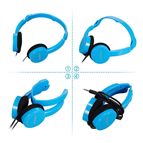 Kids Headphones Wired Over Ear Headphone Lightweight Stereo Headset Adjustable Headband Headset with Mic 3.5mm Foldable Earphone for Kids Boys Girls Adult Online Learning School Laptop Travel (Blue)