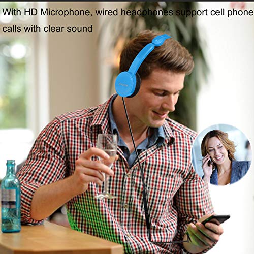 Kids Headphones Wired Over Ear Headphone Lightweight Stereo Headset Adjustable Headband Headset with Mic 3.5mm Foldable Earphone for Kids Boys Girls Adult Online Learning School Laptop Travel (Blue)