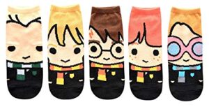 harry potter cute chibi character art juniors/womens 5 pack ankle socks