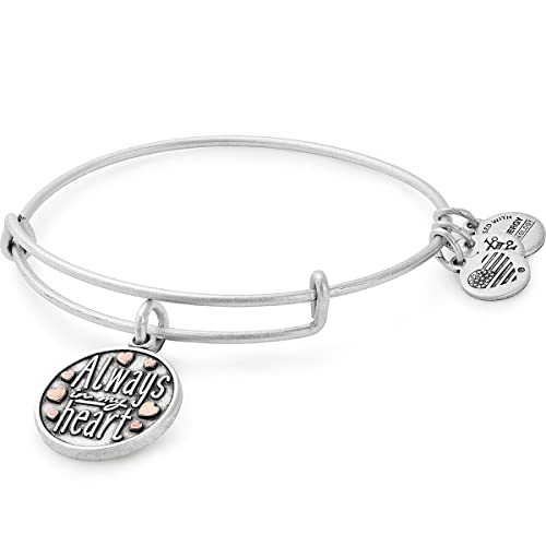 Alex and Ani Expandable Wire Bangle Bracelet for Women, Always in My Heart Charm, Rafaelian Silver Finish, 2 to 3.5 in