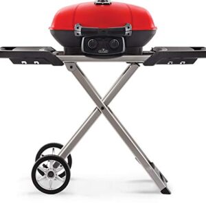 Napoleon TravelQ 285 Portable Gas BBQ Grill, Propane, Red Lid - TQ285X-RD-1-A Includes Folding Cart, Two Burners, Cast Iron Cooking Grids, Comes With Drop-in Griddle, Ideal for Camping & Tailgating