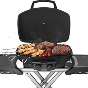 Napoleon TravelQ 285 Portable Gas BBQ Grill, Propane, Red Lid - TQ285X-RD-1-A Includes Folding Cart, Two Burners, Cast Iron Cooking Grids, Comes With Drop-in Griddle, Ideal for Camping & Tailgating