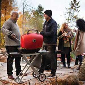 Napoleon TravelQ 285 Portable Gas BBQ Grill, Propane, Red Lid - TQ285X-RD-1-A Includes Folding Cart, Two Burners, Cast Iron Cooking Grids, Comes With Drop-in Griddle, Ideal for Camping & Tailgating