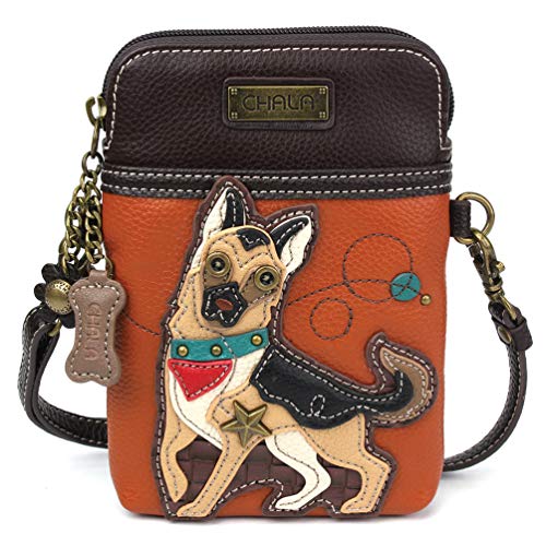 CHALA Crossbody Cell Phone Purse - Women PU Leather Multicolor Handbag with Adjustable Strap -German Shepherd Orange