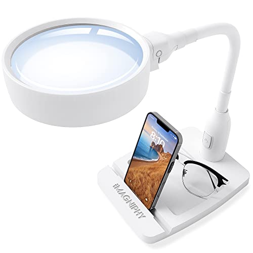 iMagniphy 8X Desk Magnifier with Light- Desktop Magnifying Glass with Light and Stand- Great to Repair Tech Gadgets & Hands-Free Reading, Crafts- Magnifying Desk Lamp with 6 LED Lights & Sturdy Base