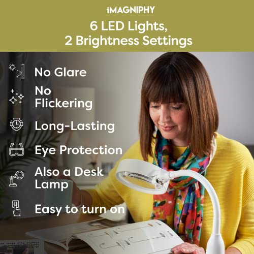 iMagniphy 8X Desk Magnifier with Light- Desktop Magnifying Glass with Light and Stand- Great to Repair Tech Gadgets & Hands-Free Reading, Crafts- Magnifying Desk Lamp with 6 LED Lights & Sturdy Base