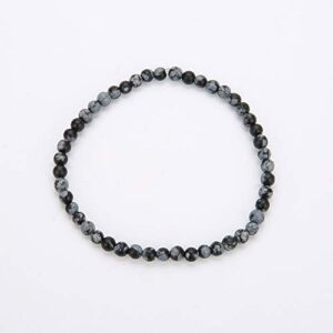 BALIBALI 4MM Mini Gemstone Energy Bracelets Tiny Bracelet Natural Stone Statement Bracelet Charm Beaded Couples Bracelets (Snowflake Obsidian)