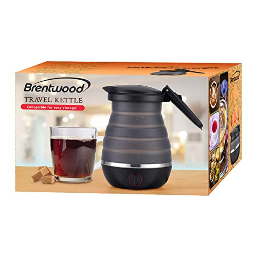 Brentwood Appliances KT-1508BK .85-Quart Dual-Voltage Collapsible-Travel Kettle (Black), 0.85Q