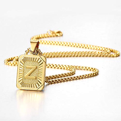 Trendsmax Initial Letter Pendant Necklace for Mens Womens Gold Plated Letter J Pendant Necklace Stainless Steel Box Link Chain 22inch