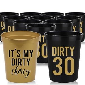 dirty thirty, 30th birthday party cups and 1 gold "it's my dirty 30" cups, set of 12, 16oz black and gold 30th birthday stadium cups, perfect for birthday parties,birthday decorations!