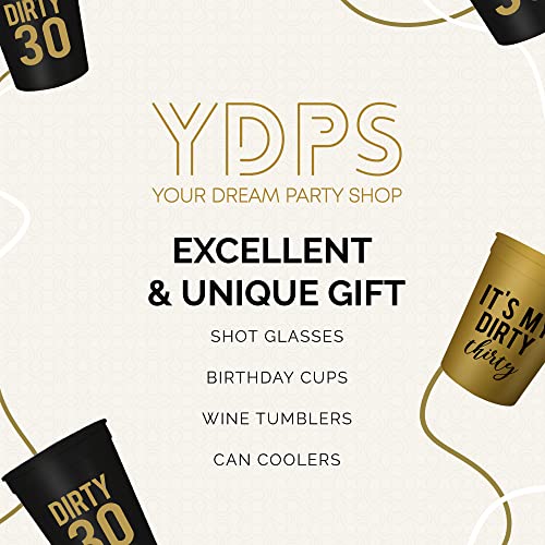 Dirty Thirty, 30th Birthday Party Cups and 1 Gold "It's My Dirty 30" cups, Set of 12, 16oz Black and Gold 30th Birthday Stadium Cups, Perfect for Birthday Parties,Birthday Decorations!