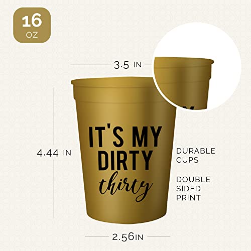 Dirty Thirty, 30th Birthday Party Cups and 1 Gold "It's My Dirty 30" cups, Set of 12, 16oz Black and Gold 30th Birthday Stadium Cups, Perfect for Birthday Parties,Birthday Decorations!