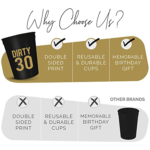 Dirty Thirty, 30th Birthday Party Cups and 1 Gold "It's My Dirty 30" cups, Set of 12, 16oz Black and Gold 30th Birthday Stadium Cups, Perfect for Birthday Parties,Birthday Decorations!