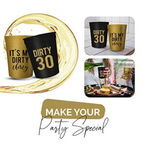 Dirty Thirty, 30th Birthday Party Cups and 1 Gold "It's My Dirty 30" cups, Set of 12, 16oz Black and Gold 30th Birthday Stadium Cups, Perfect for Birthday Parties,Birthday Decorations!