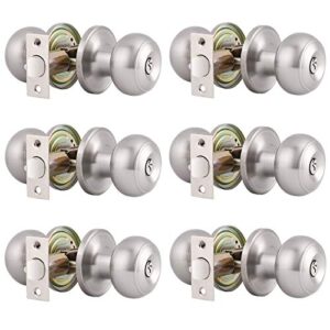 gobrico round satin nickel keyed-alike entry locks knobs 6pack, front enry door knobs with lock and same key, round ball style locksets door handles