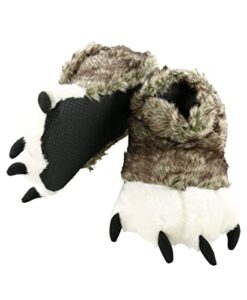 wolf paw kid slippers by lazy one, gray, medium(kids13-3)