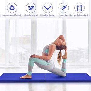 Reunion G 2" Thick Gymnastics Exercise Mat, 2-Fold Folding Gymnastics Tumbling Mat with Carrying Handles, Exercise Panel Mats with Hook & Loop Fasteners for Gym, Aerobics, Yoga, Martial Arts (Blue)