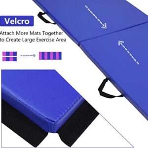 Reunion G 2" Thick Gymnastics Exercise Mat, 2-Fold Folding Gymnastics Tumbling Mat with Carrying Handles, Exercise Panel Mats with Hook & Loop Fasteners for Gym, Aerobics, Yoga, Martial Arts (Blue)