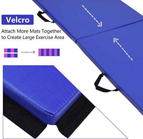 Reunion G 2" Thick Gymnastics Exercise Mat, 2-Fold Folding Gymnastics Tumbling Mat with Carrying Handles, Exercise Panel Mats with Hook & Loop Fasteners for Gym, Aerobics, Yoga, Martial Arts (Blue)