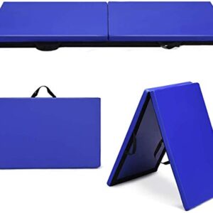 Reunion G 2" Thick Gymnastics Exercise Mat, 2-Fold Folding Gymnastics Tumbling Mat with Carrying Handles, Exercise Panel Mats with Hook & Loop Fasteners for Gym, Aerobics, Yoga, Martial Arts (Blue)