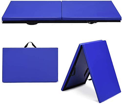 Reunion G 2" Thick Gymnastics Exercise Mat, 2-Fold Folding Gymnastics Tumbling Mat with Carrying Handles, Exercise Panel Mats with Hook & Loop Fasteners for Gym, Aerobics, Yoga, Martial Arts (Blue)