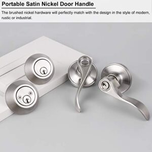 Knobonly 4 Pack Front Door Entry Lever Lockset and Double Cylinder Deadbolt Combination Set, Satin Nickel- All Keyed Alike(Same Keys)