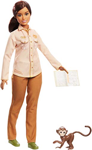 Barbie Wildlife Conservationist Doll, Brunette with Monkey and Notebook, Inspired by National Geographic for Kids 3 Years to 7 Years Old