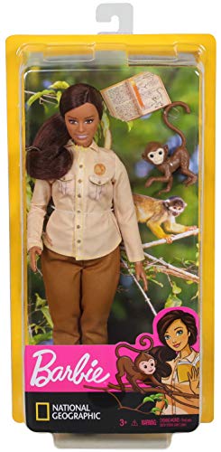 Barbie Wildlife Conservationist Doll, Brunette with Monkey and Notebook, Inspired by National Geographic for Kids 3 Years to 7 Years Old