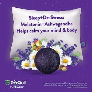 ZzzQuil PURE Zzzs De-Stress Melatonin Sleep Aid Gummies, Helps Calm Your Mind and Body, Ashwagandha for Stress Support, Sleep Aids for Adults, 1 mg per gummy, 42 Count