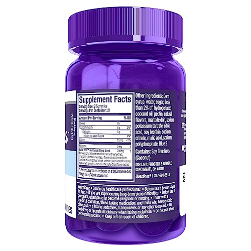 ZzzQuil PURE Zzzs De-Stress Melatonin Sleep Aid Gummies, Helps Calm Your Mind and Body, Ashwagandha for Stress Support, Sleep Aids for Adults, 1 mg per gummy, 42 Count