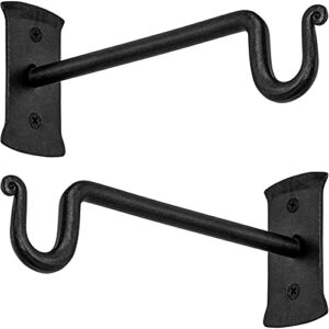 rtzen plant hanger shepards hook 7.5" - hand forged heavy duty wrought iron wall decor - indoor or outdoor shepherds hook hanging bracket for bird feeders lanterns baskets and wind chimes - 2 pack