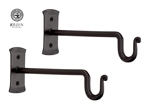 RTZEN Plant Hanger Shepards Hook 7.5" - Hand Forged Heavy Duty Wrought Iron Wall Decor - Indoor or Outdoor Shepherds Hook Hanging Bracket for Bird Feeders Lanterns Baskets and Wind Chimes - 2 Pack